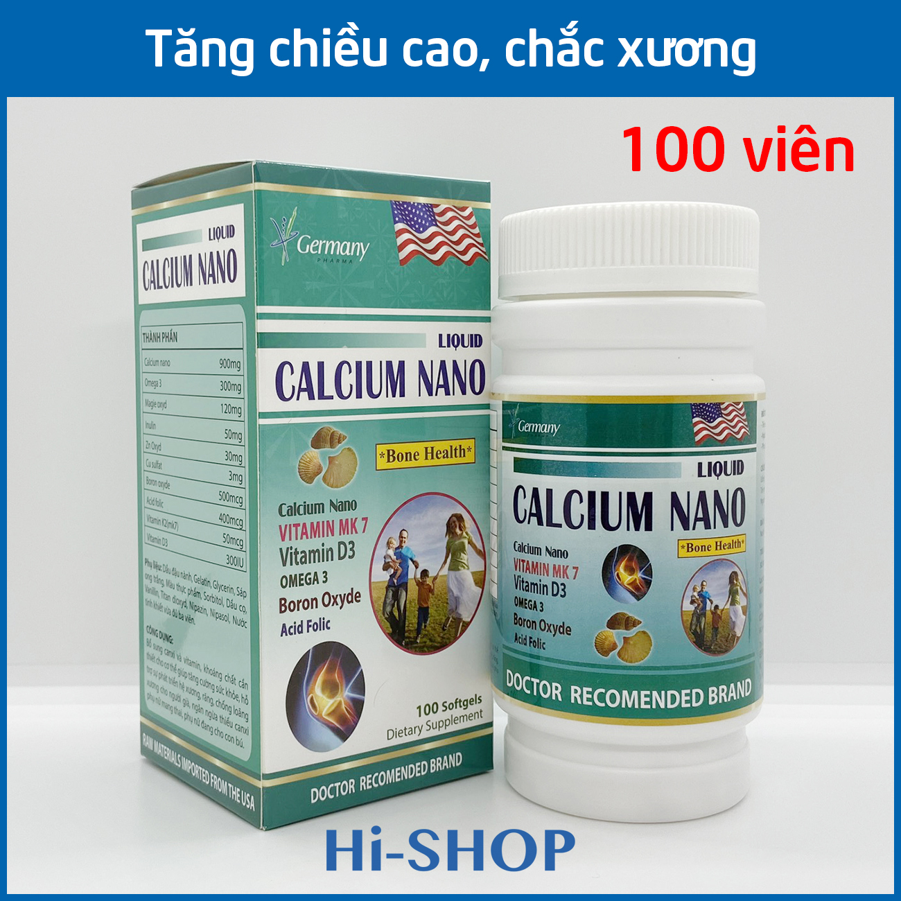 Viên uống bổ sung canxi Liquid Calcium Nano - Hộp Xanh lá 100 viên - Hồ ...