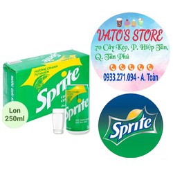 Thùng 24 lon nước ngọt Sprite hương chanh 250ml / Lốc 6 lon nước ngọt ...